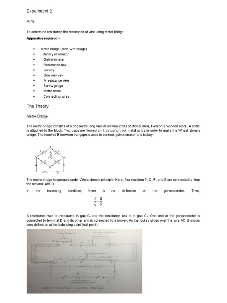 Experiment 2 Meter Bridge Exp 2 | PDF | Electrical Resistance And ...