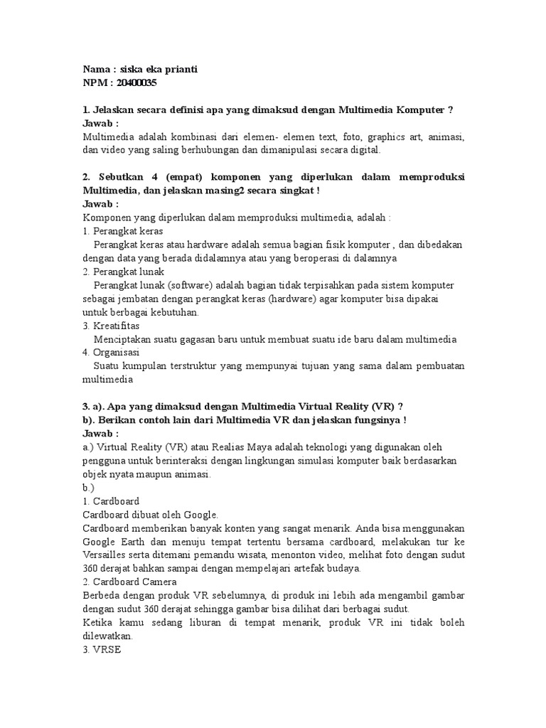 Quiz Materi 5 Siska Eka Prianti 20400035 | PDF