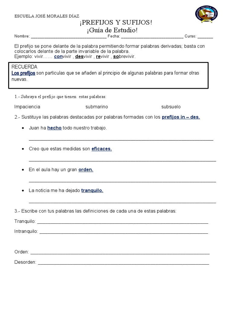 Sufijos y Prefijos Guía de Estudio | PDF