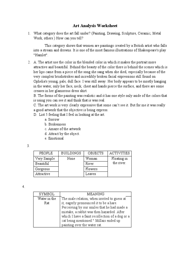 Art Analysis Worksheet | PDF | The Arts | Aesthetics