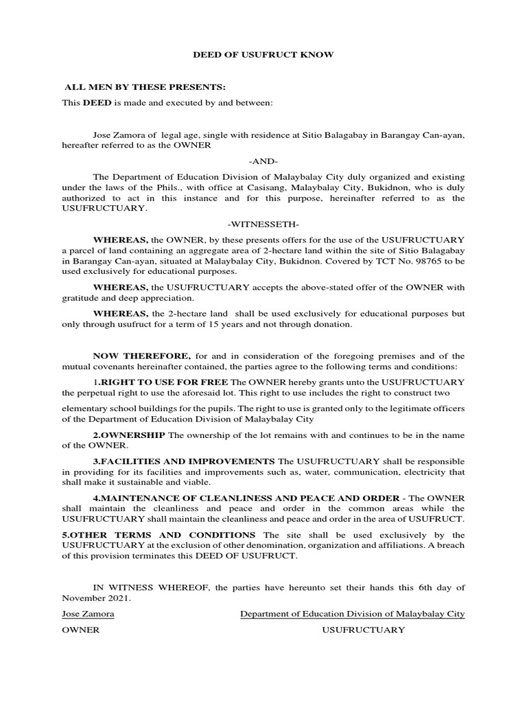 Deed of Usufruct Know | PDF | Law And Economics | Justice