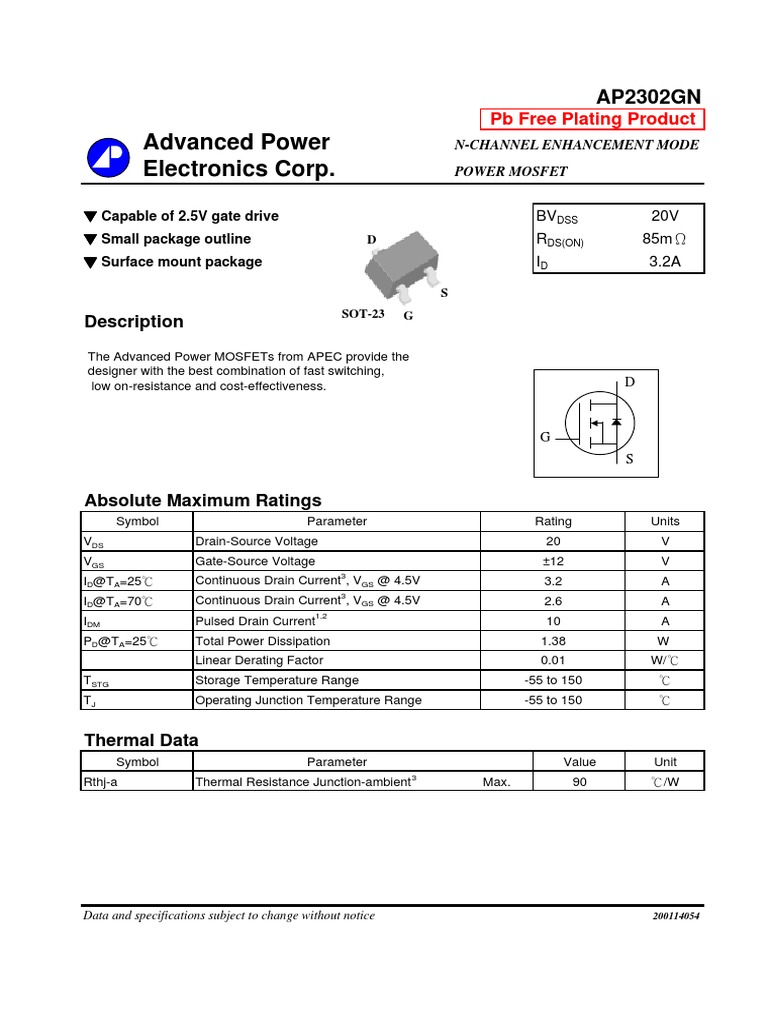 Advanced Power Electronics Corp.: Description | PDF | Field Effect ...