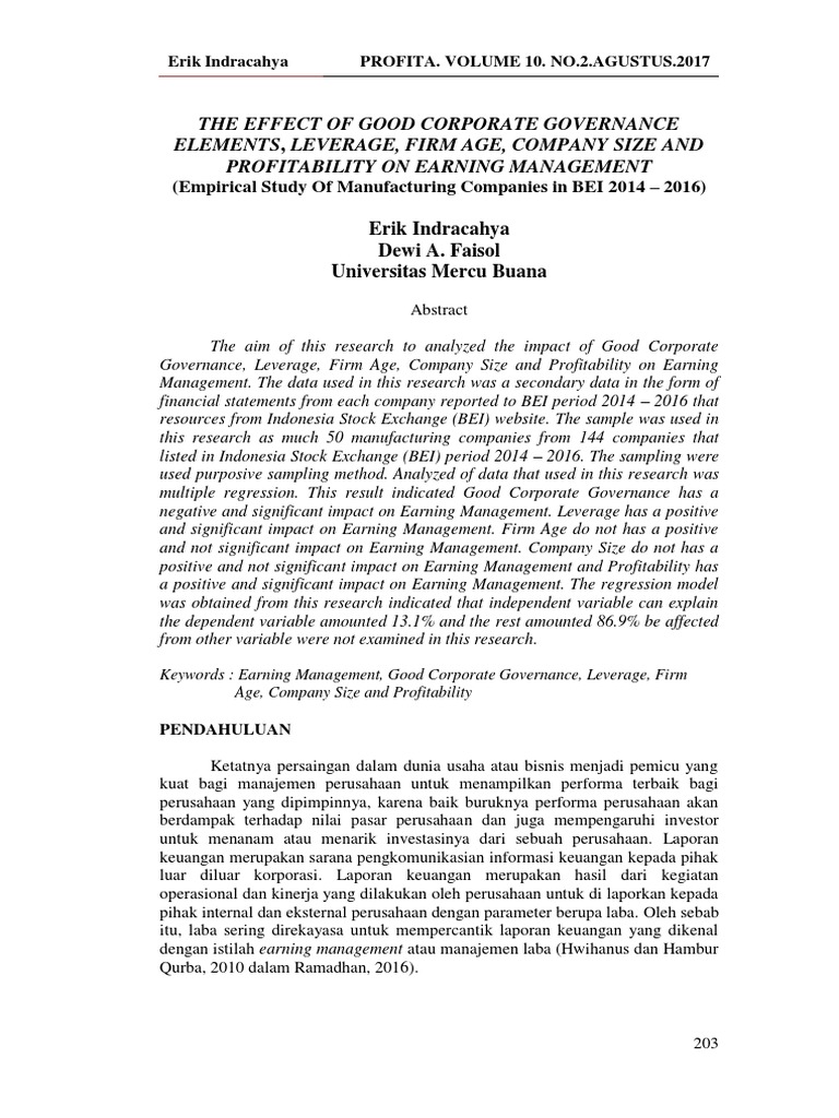 The Effect of Good Corporate Governance Elements, Leverage, Firm Age, Company Size and ...