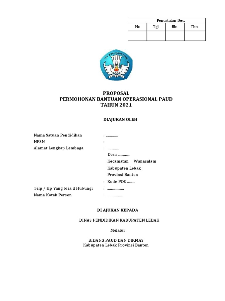 Contoh Ajuan Proposal Bop Paud 2021 Dan Rkas | PDF