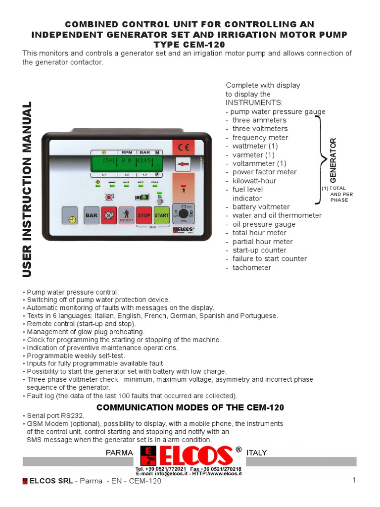Combined Control Unit For Controlling An Independent Generator Set and ...