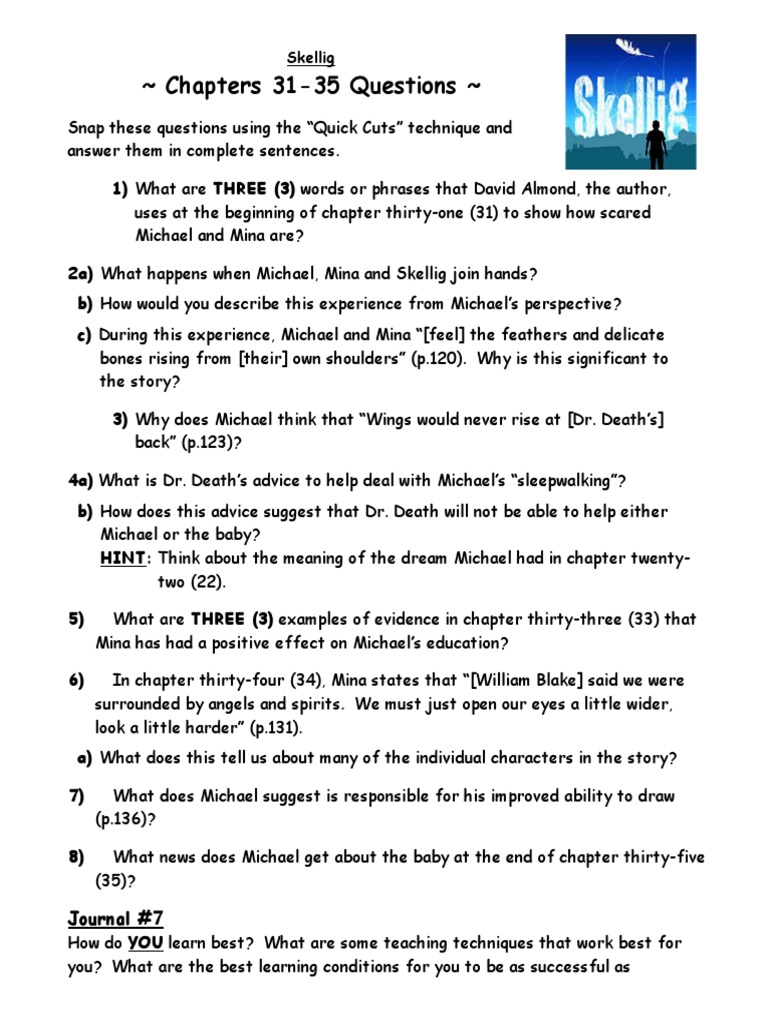 Skellig - Chapters 31-35 Questions | PDF
