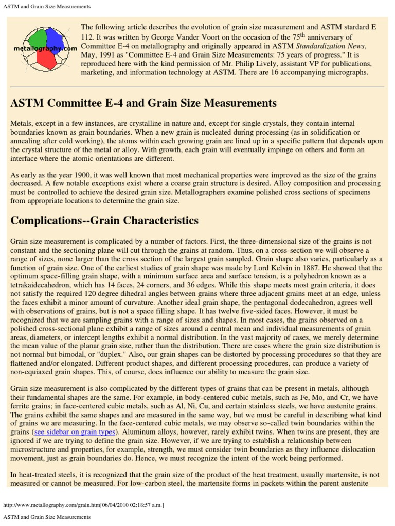 ASTM and Grain Size Measurements | PDF | Heat Treating | Steel