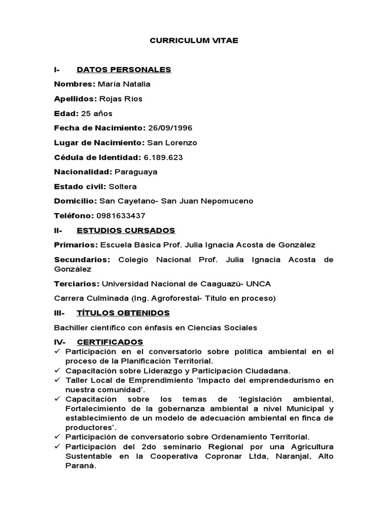 Curriculum Vitae Natalia | PDF