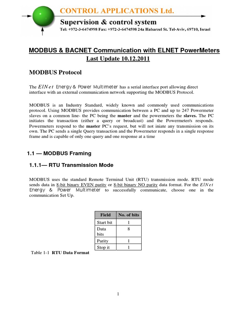 ELnet LT Modbus Communication Manual | PDF | Telecommunications | Computer Engineering