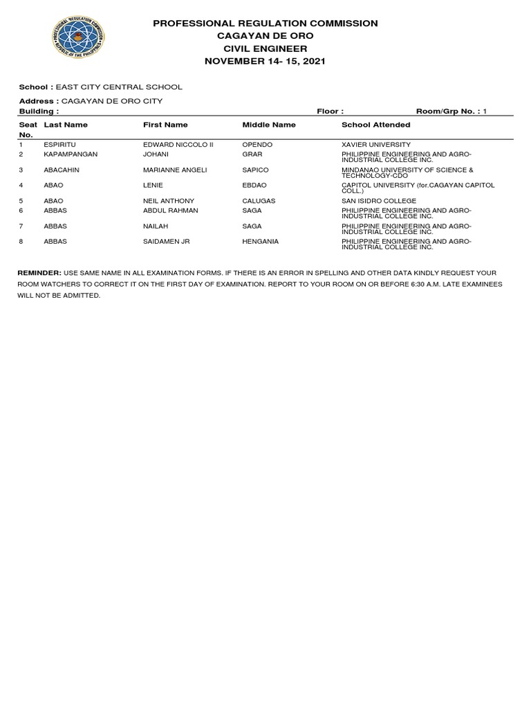 Room Assignments Civil Engineers Nov 2021 | PDF | Legal Organizations ...