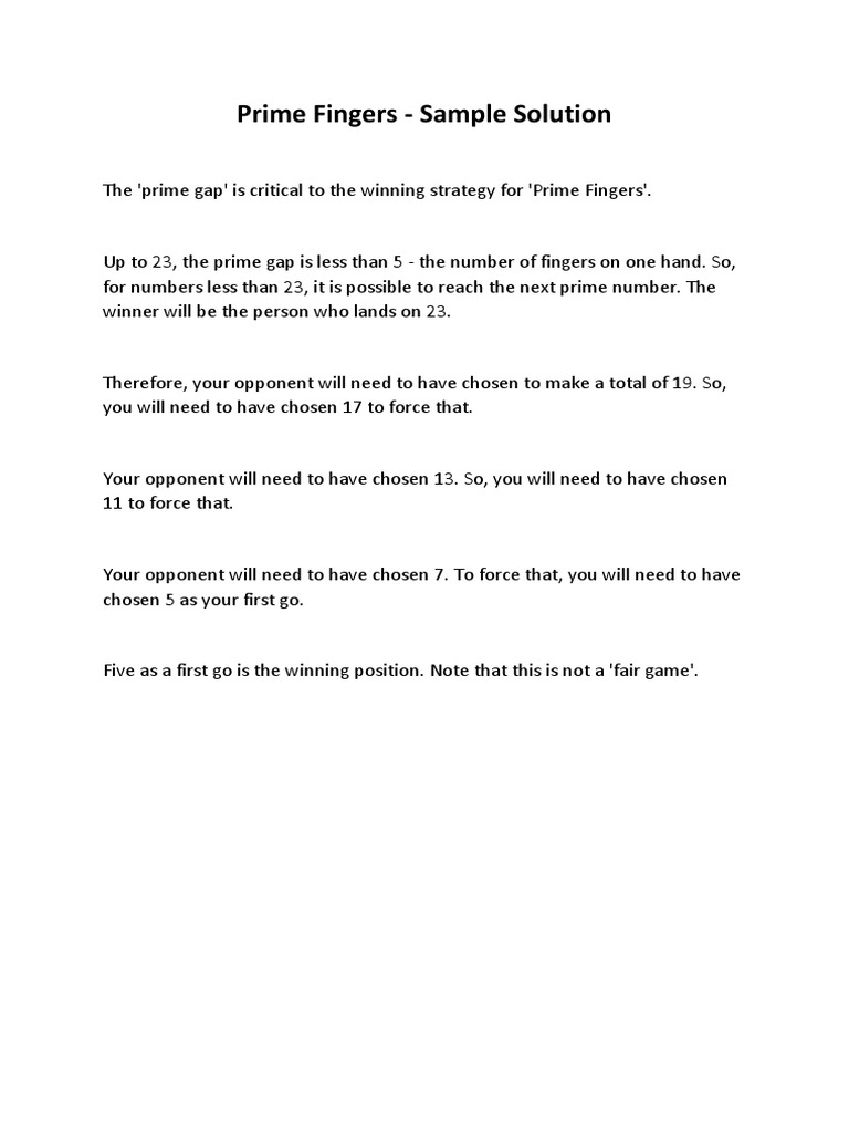 Prime Fingers Sample Solution | PDF