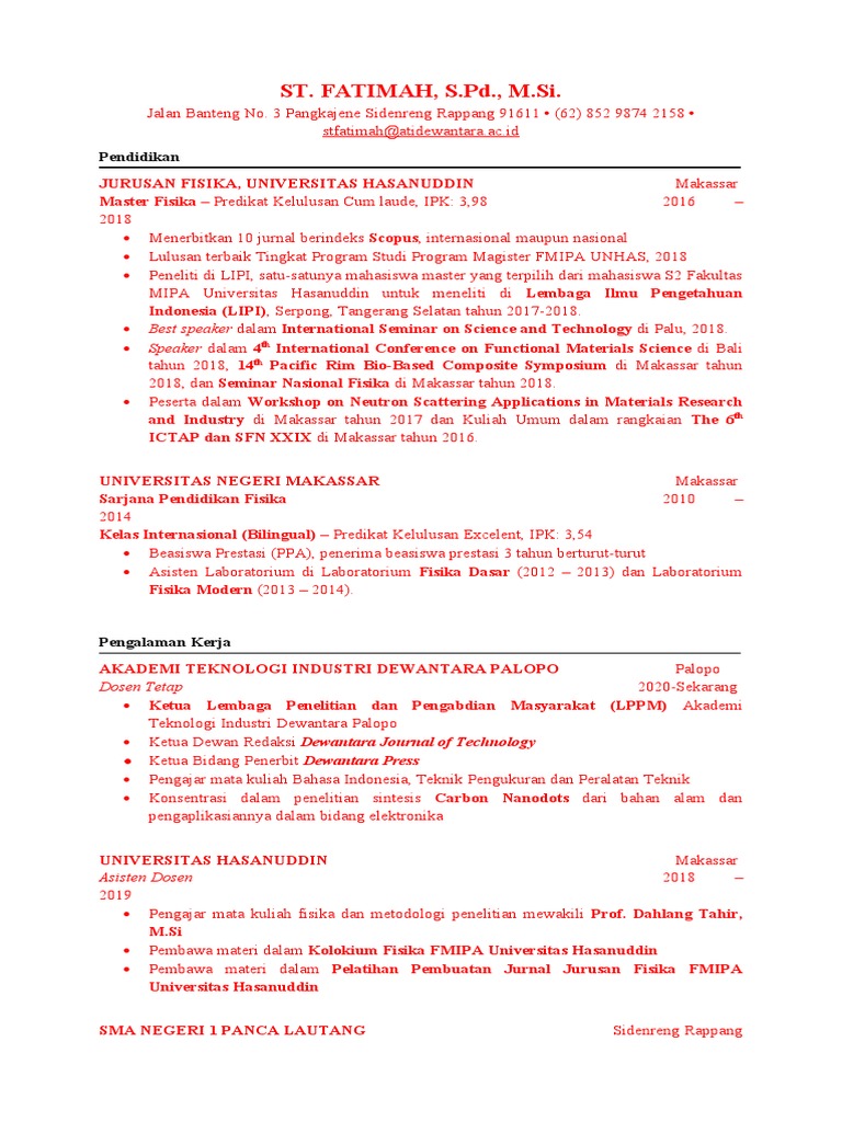 Profil Dosen Fisika ST. Fatimah | PDF