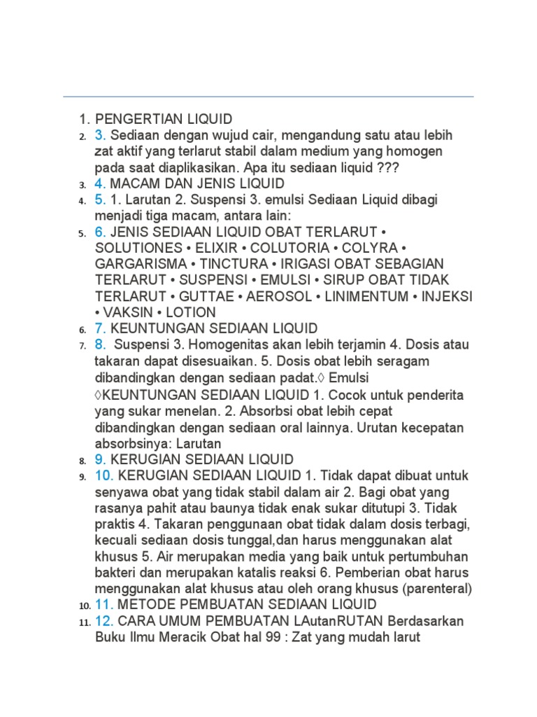 Pengertian Liquid - Larutan, Suspensi Dan Emulsi - 2C Kisi Kisi Uas | PDF