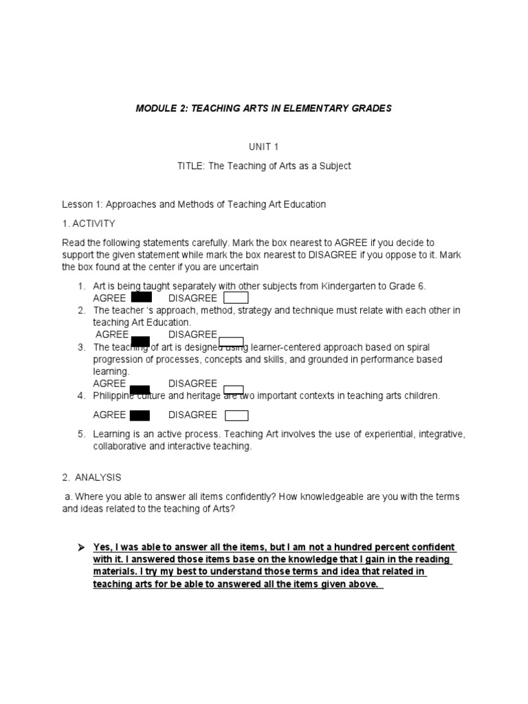Module 2: Teaching Arts in Elementary Grades | PDF | Teachers | Learning
