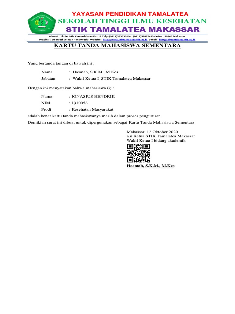 KTM Sementara Ignasius H. | PDF