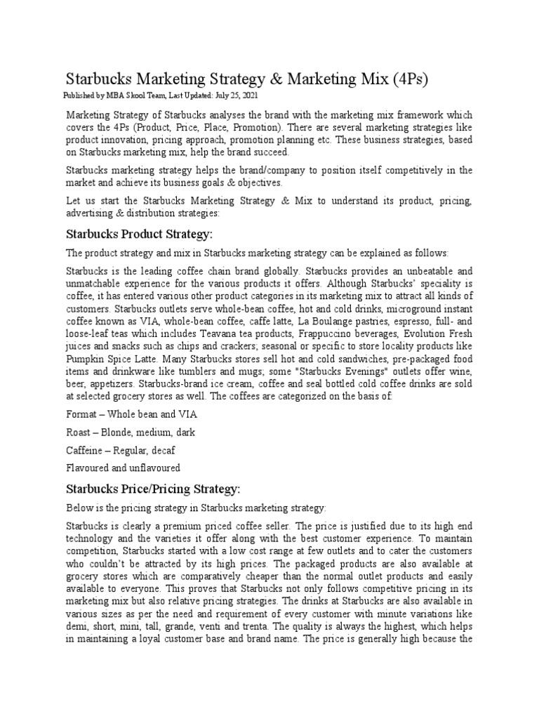 Starbucks Marketing Mix 2 | PDF | Starbucks | Coffee