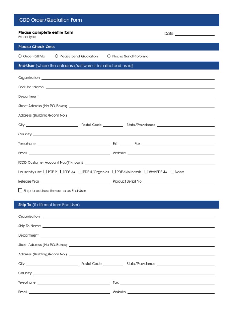 ICDD Order/Quotation Form: Please Check One | PDF | Credit Card | Payments