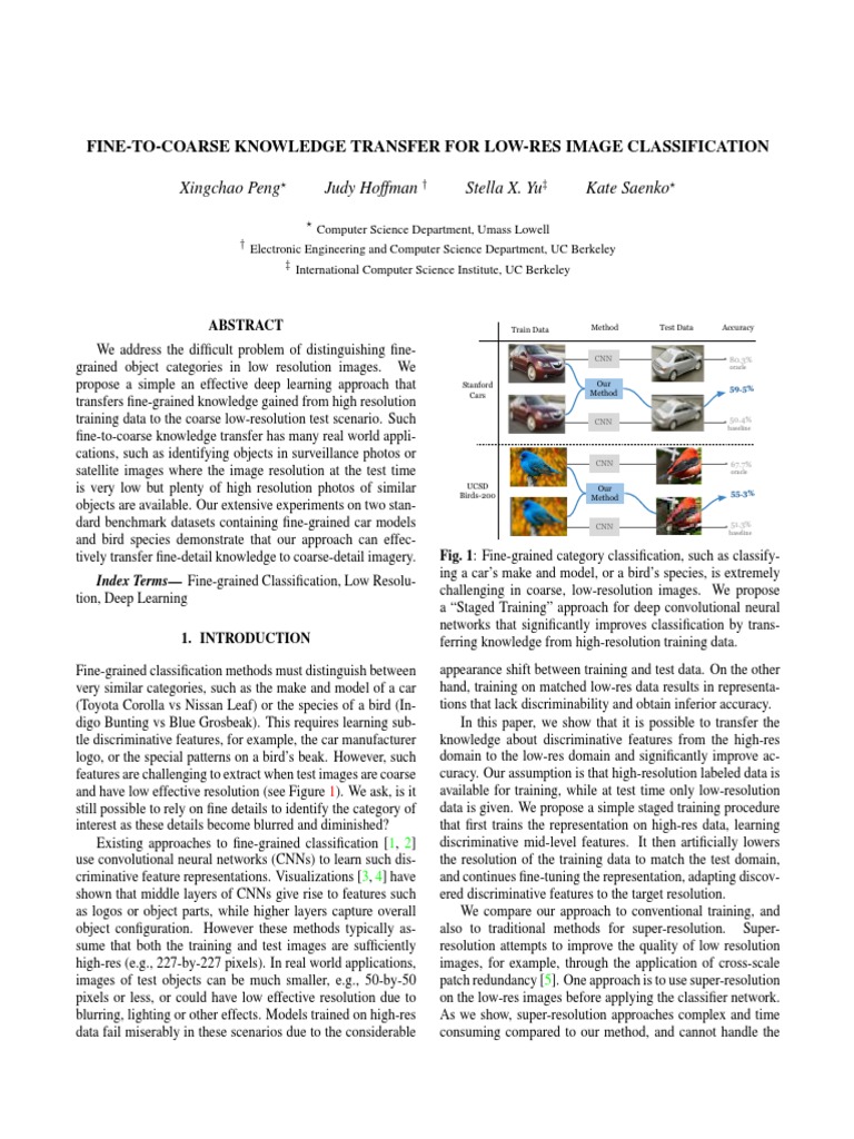 Fine-To-Coarse Knowledge Transfer For Low-Res Image Classification ...