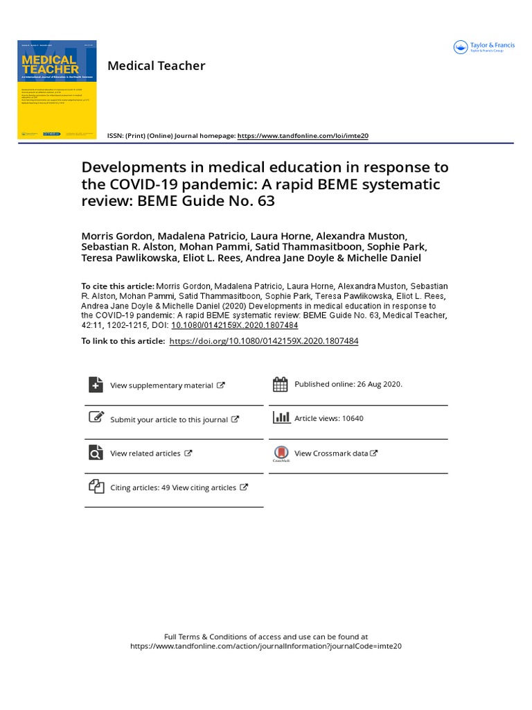 Developments in Medical Education in Response To The COVID-19 Pandemic ...