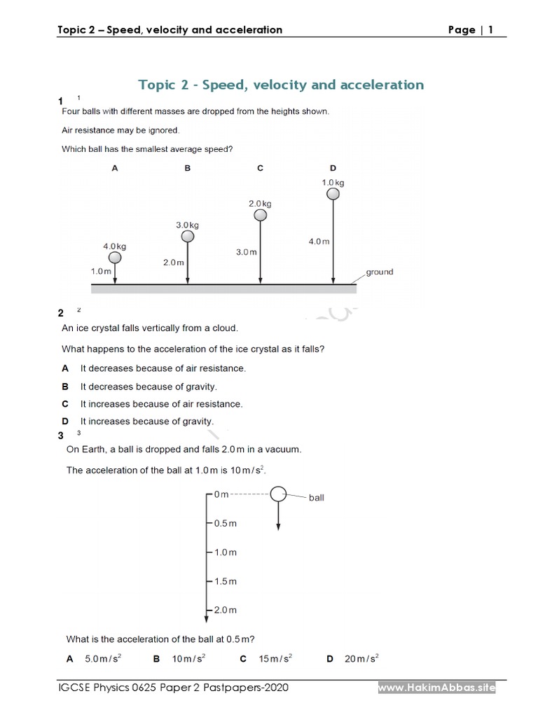 2.speed, Velocity and Acceleration Homework | PDF | Speed | Acceleration