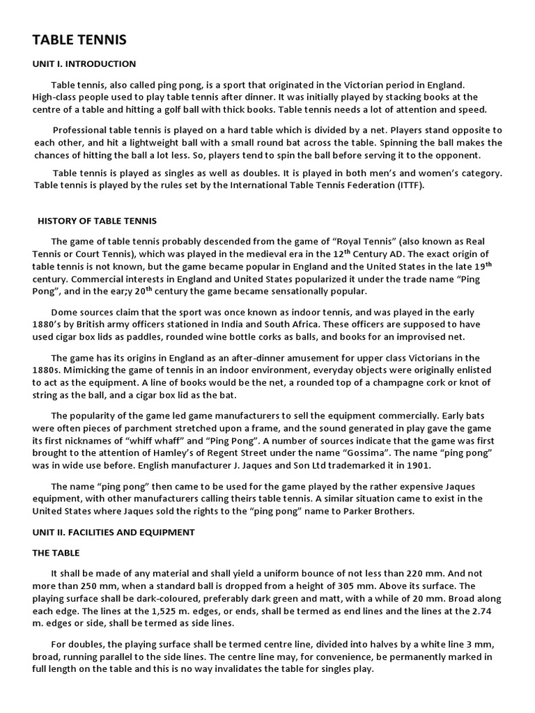 PE 3 Handouts - Table Tennis | PDF | Table Tennis | Games Of Physical Skill
