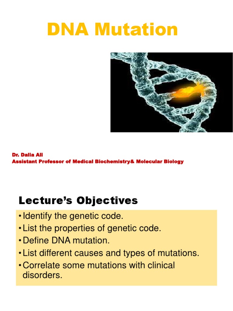 DNA Mutation: Dr. Dalia Ali Assistant Professor of Medical Biochemistry ...