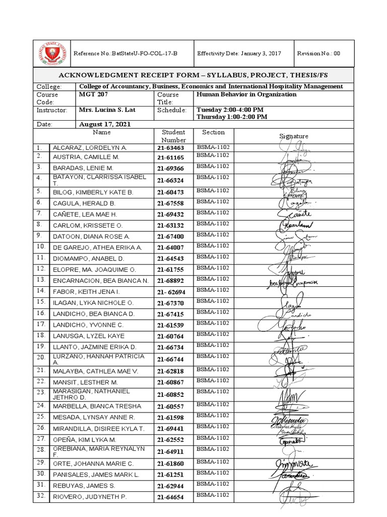 Acknowledgment Receipt Form - Syllabus, Project, Thesis/Fs | PDF
