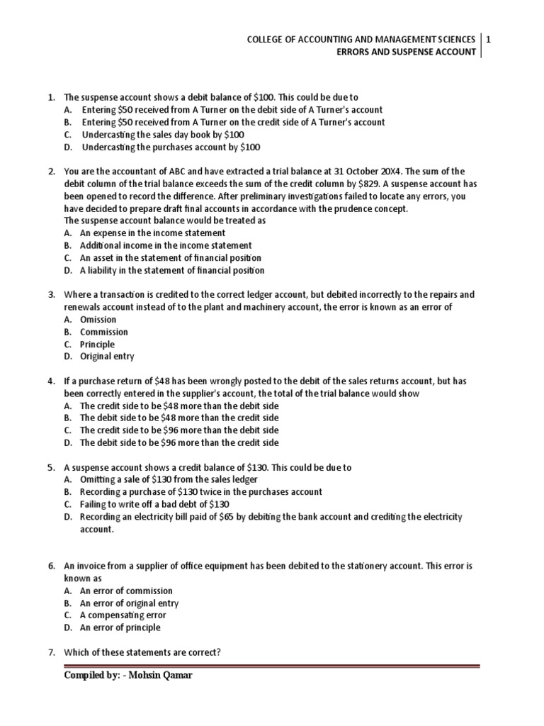 Correction Of Errors And Suspense Account Pdf Debits And Credits Financial Accounting