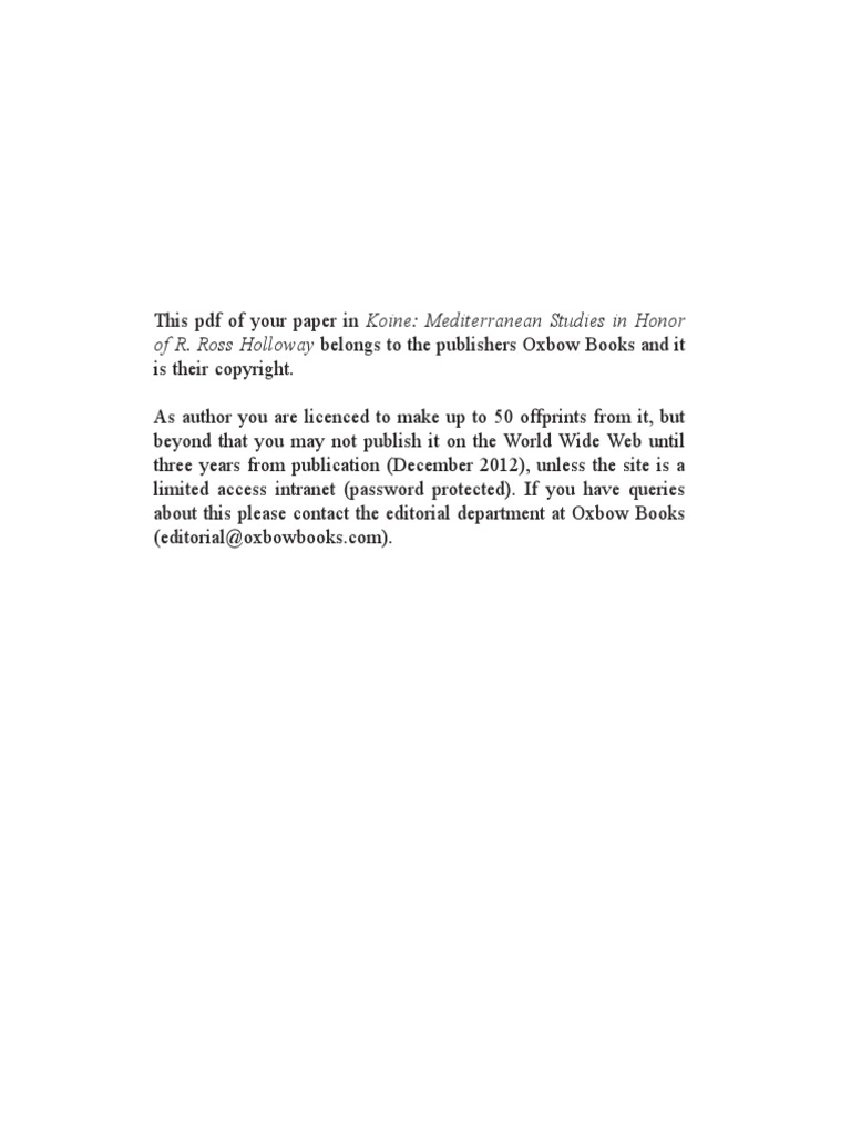 Of R. Ross Holloway Belongs To The Publishers Oxbow Books and It | PDF ...