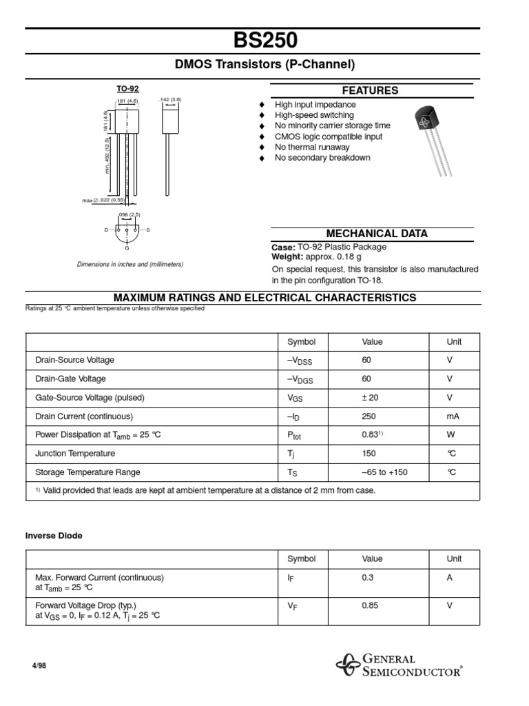 DMOS Transistors (P-Channel) : Features | PDF | Field Effect Transistor ...