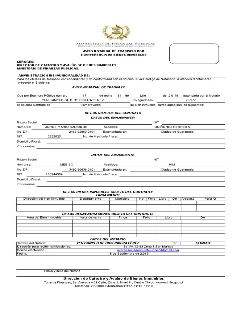 Formulario para Aviso Notarial Electronico | PDF | Derecho Civil (Common Law) | Ley común