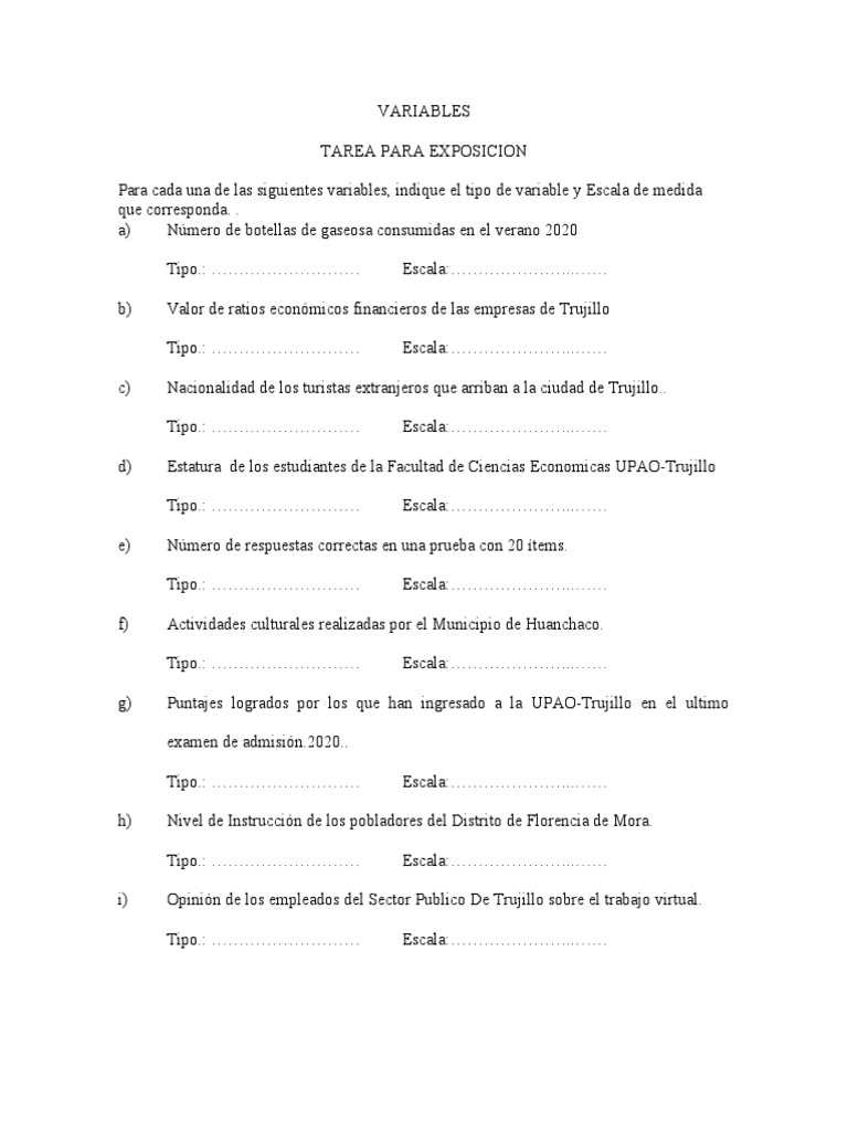 Tipos y Escalas de Variables en Investigación | PDF | Finanzas y dinero ...