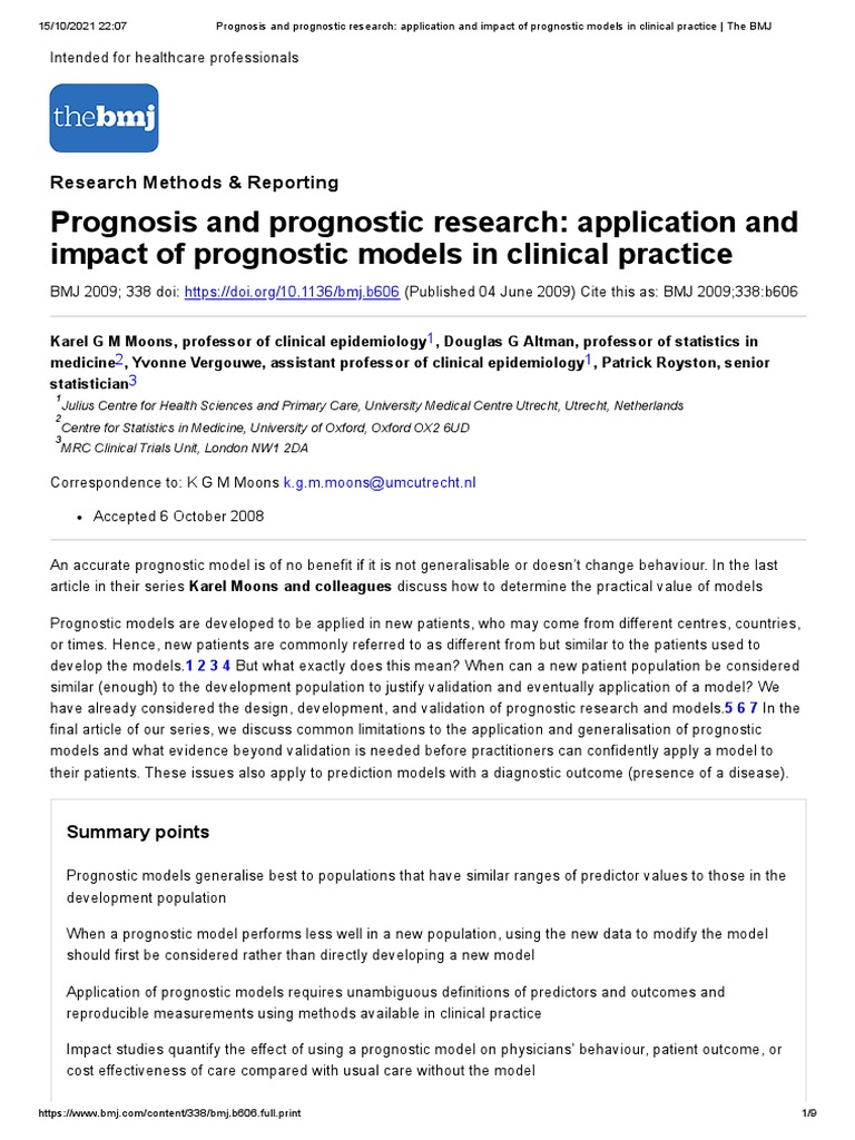Prognosis and Prognostic Research - Application and Impact of ...
