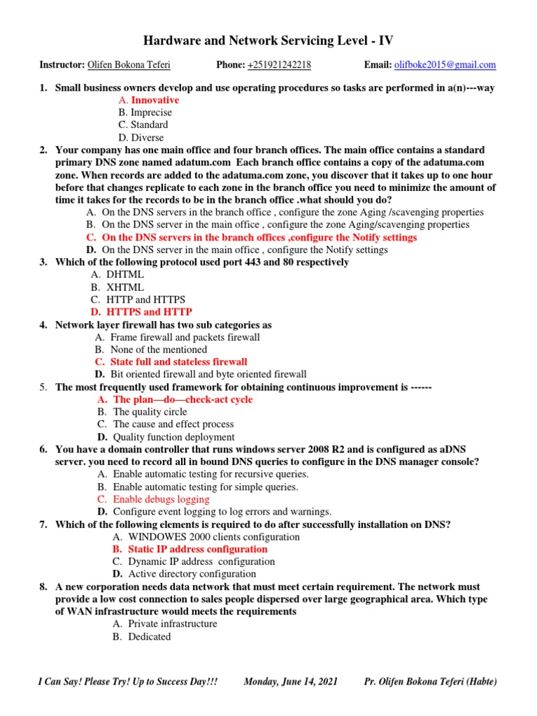 Hardware and Network Servicing Level - IV: A. Innovative | Download Free PDF | Computer Network ...