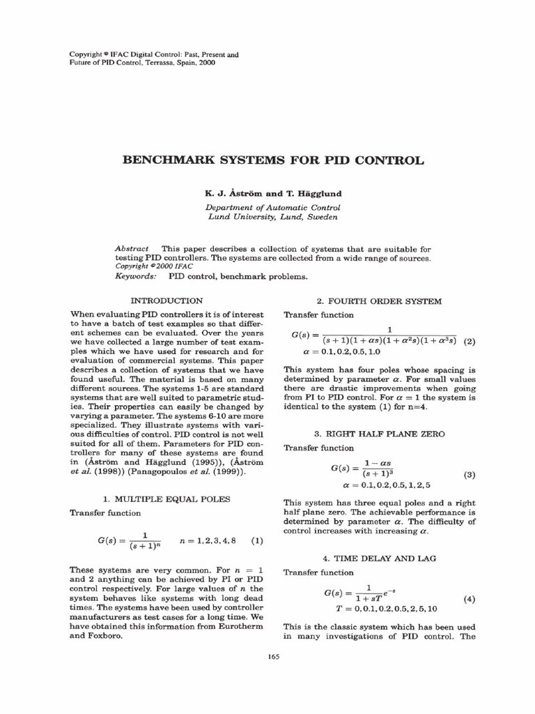 Benchmark Systems For PID Control | PDF | Systems Theory | Teaching Mathematics