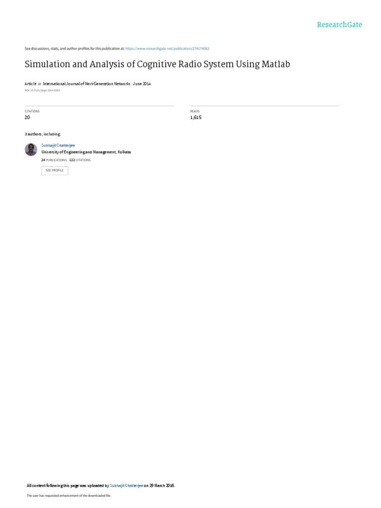 Simulation and Analysis of Cognitive Radio System Using Matlab | PDF | Cognitive Radio | Radio