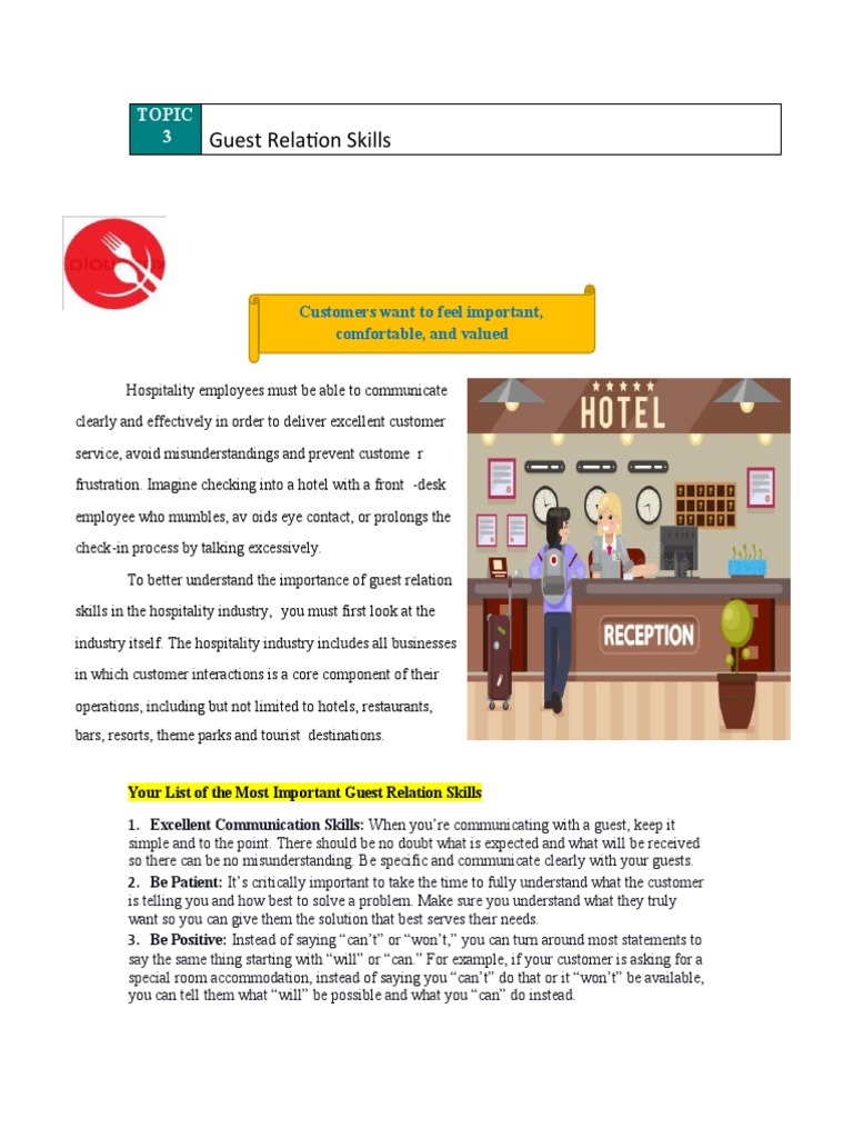 Lesson 3 Guest Relation Skills | PDF | Communication | Cognition