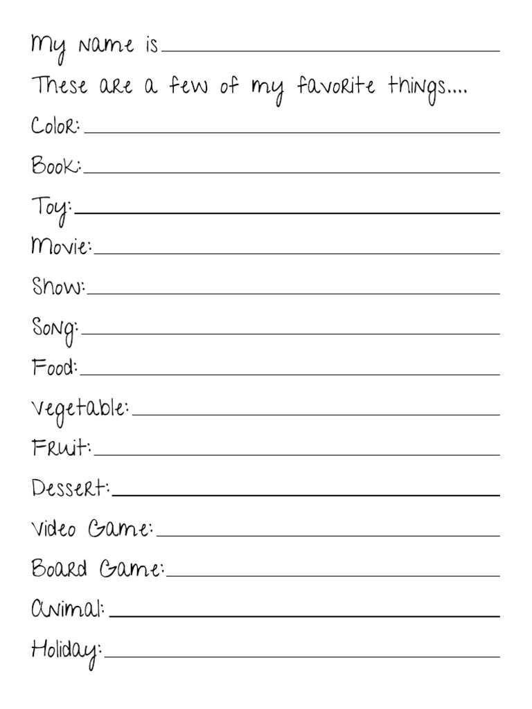 My Favorite Things Worksheet | PDF