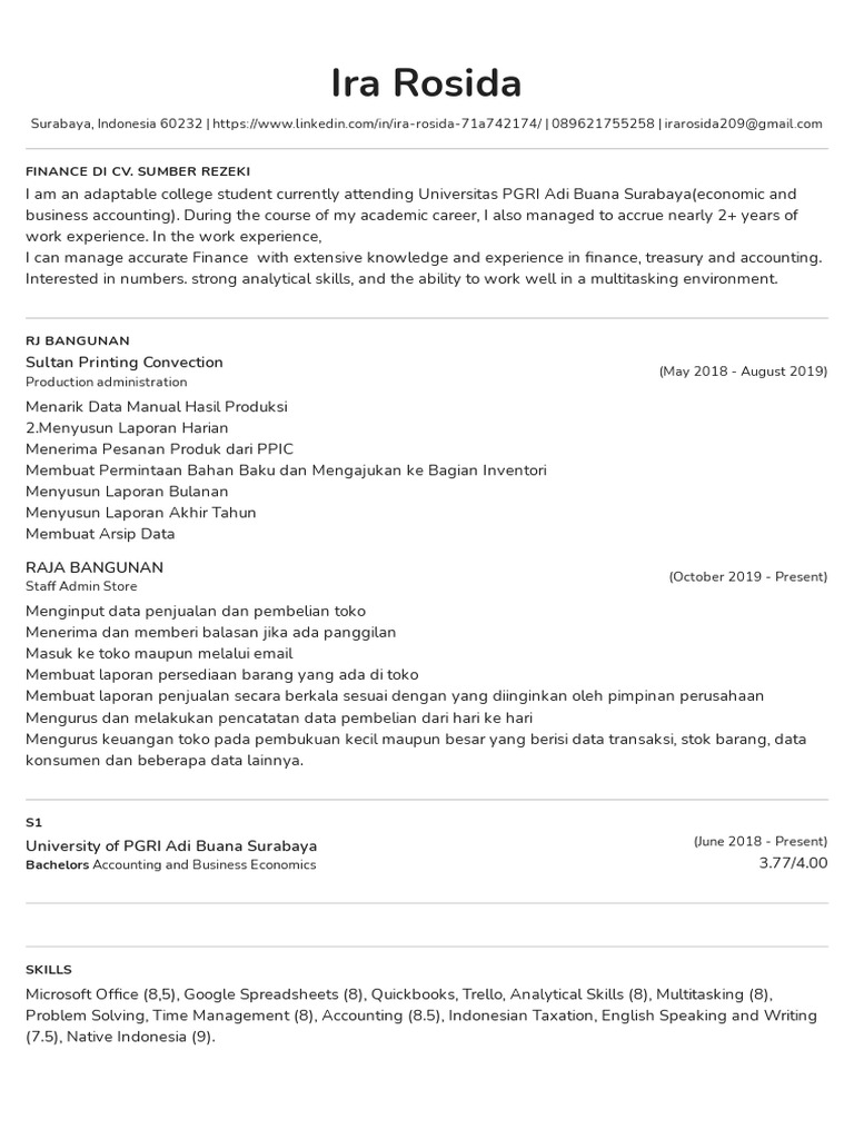 AkselResume-Ira Rosida | PDF | Bisnis
