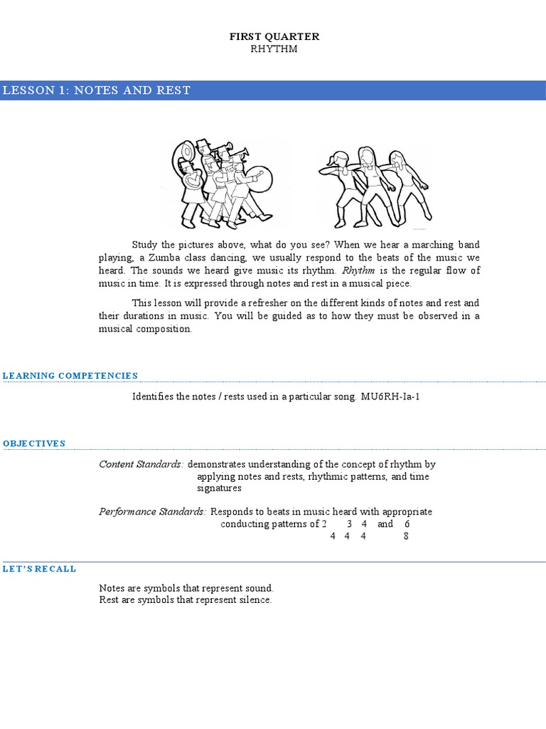 Grade 6 Notes and Rests Overview | PDF | Rhythm | Musicology