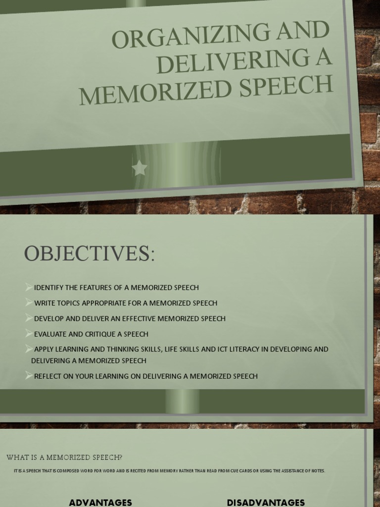 Organizing and Delivering A Memorized Speech | PDF | Speech | Credibility