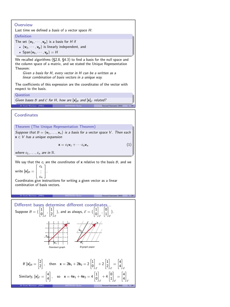 V X V Has A Unique Expansion X C V V Dr Scott Morrison Anu Math1014 Notes Pdf Basis 