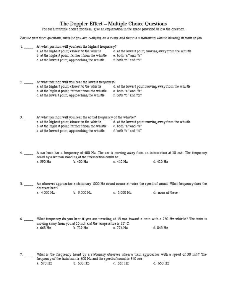 The Doppler Effect - Multiple Choice Questions | Download Free PDF ...