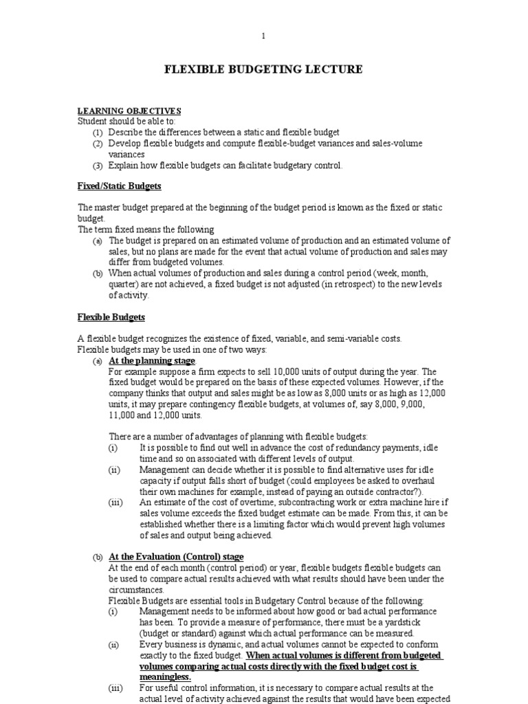 Flexible Budgeting Lecture: Fixed/Static Budgets | PDF | Variance | Budget