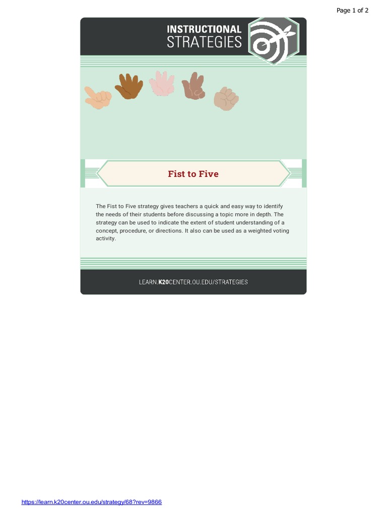Assessing Understanding Through a Fist to Five Strategy: A Quick and ...