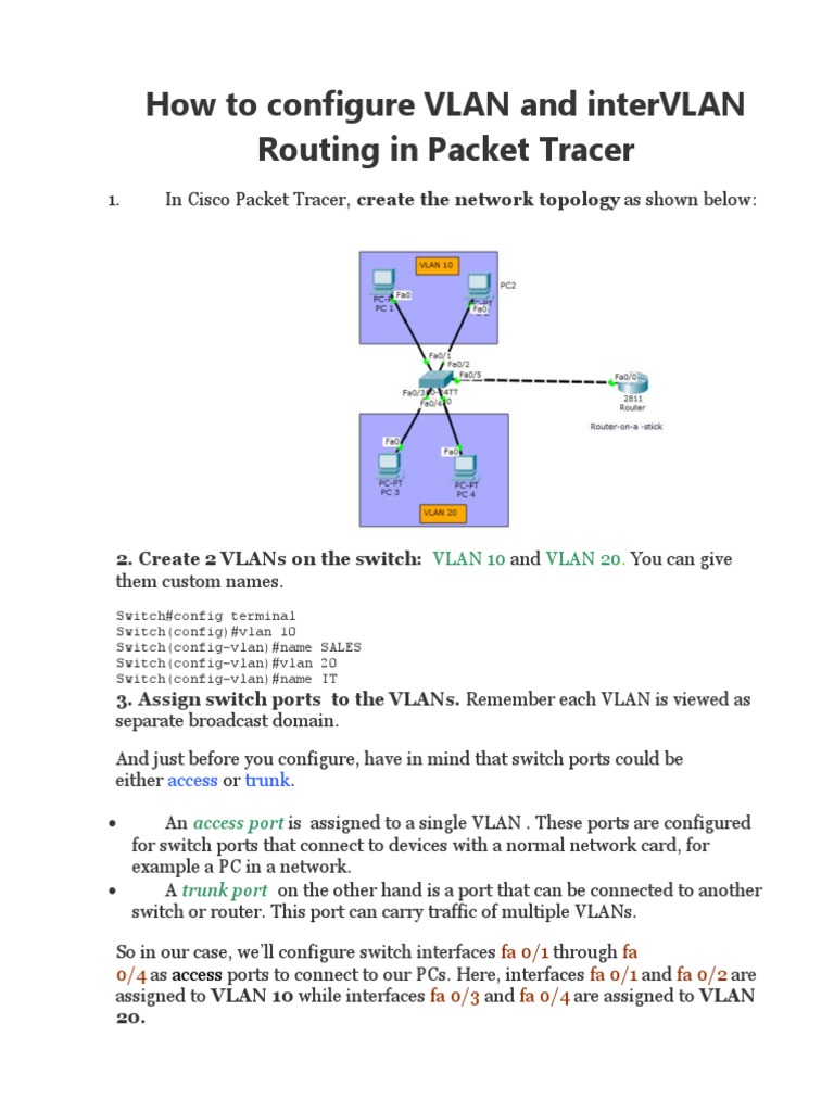 How To Configure Vlan And Intervlan Routing In Packet Tracer Pdf