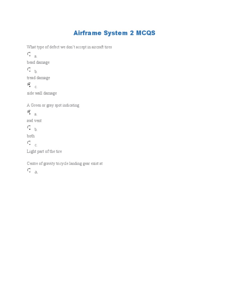 Airframe System 2 MCQS | PDF | Tire | Landing Gear