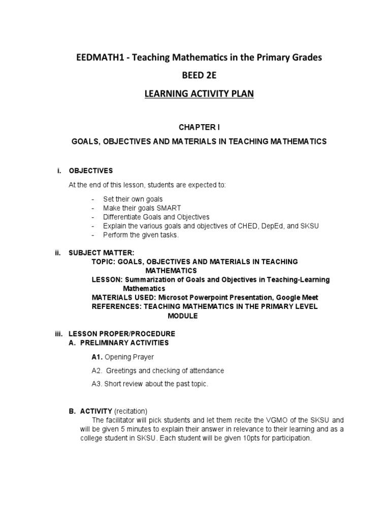 EEDMATH1 - Teaching Mathematics in The Primary Grades Beed 2E Learning ...