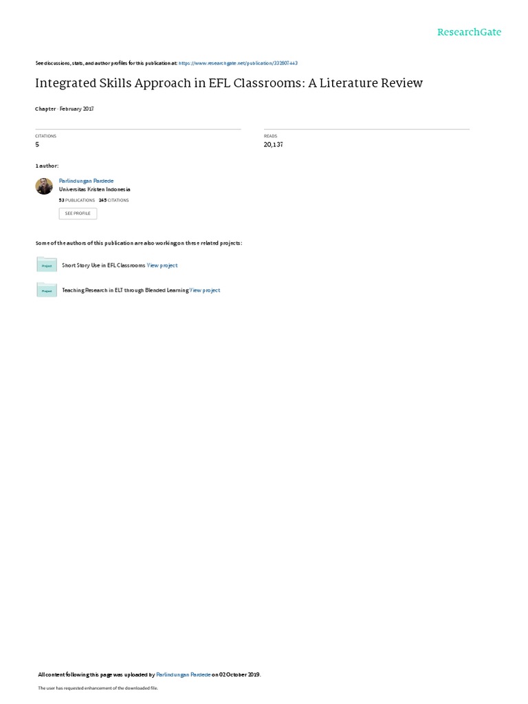 Integrated Skills Approach in Efl Classrooms | PDF | English As A ...