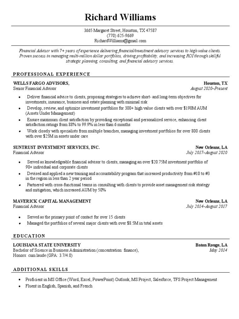 Richard Williams: Professional Experience | PDF | Investing | Financial ...